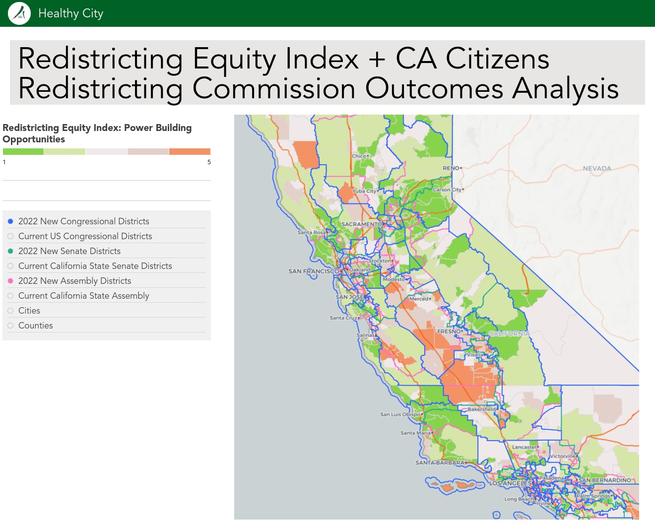 Healthy City Maps - Redistricting Equity Index + CA Citizens Redistricting Commission Outcomes ...